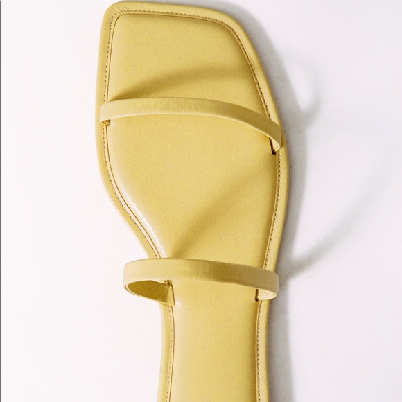 Zara | Shoes | Zara Yellow Square Toes Leather Slide Sandals | Poshmark